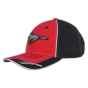 Checkered Flag Men's Ford Mustang Logo Cap Adjustable Red & Black Hat