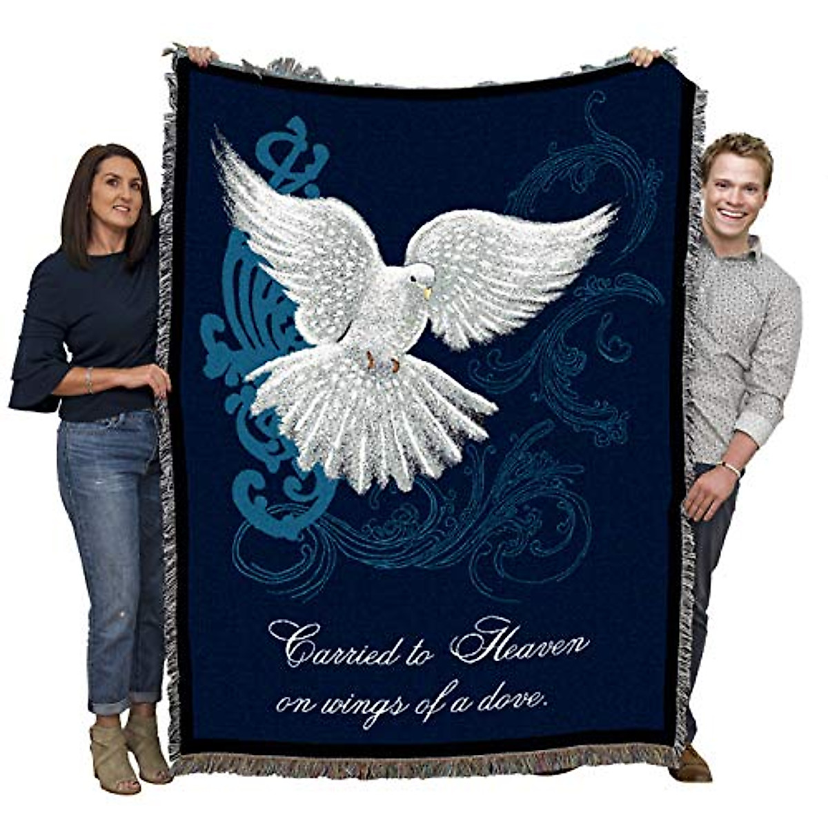 Pure Country Weavers Carried to Heaven on Wings of a Dove Blanket by Sherri Buck Baldwin - Sympathy Bereavement Gift Tapestry Throw Woven from Cotton - Made in The USA (72x54)