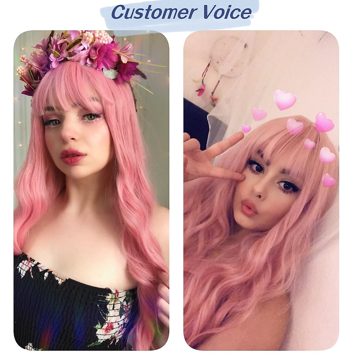 Netgo Women's Pink Wig Long Fluffy Curly Wavy Hair Wigs for Girl Heat Friendly Synthetic Cosplay Party Wigs