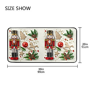 SLHKPNS Kitchen Mat Cute Nutcracker Christmas Non-Slip,Cherry Red Kitchen Rugs Comfort Runner Doormat 39x20 Inch Soft Floor Mat for Home Decor