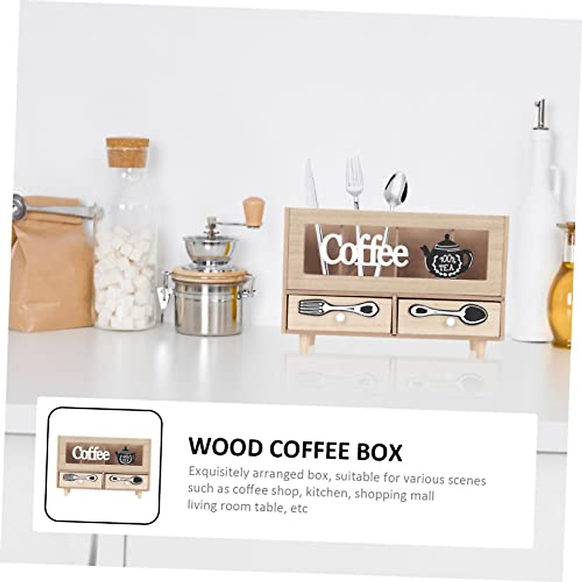 HANABASS Box Coffee Storage Box Flatware Storage Box Desktop Decor Woodsy Decor Utensil Rack Kitchen Gadgets Organizer Utensil Drying Rack Coffee Case Cutlery Box Wood Storage Box Supplies