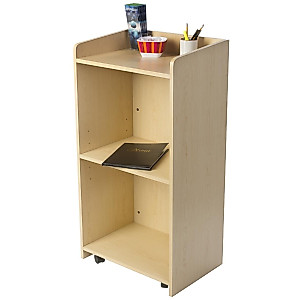 Displays2go Hostess Station, Hidden Wheels, Adjustable Shelf, Maple (LCKDPHSMP)