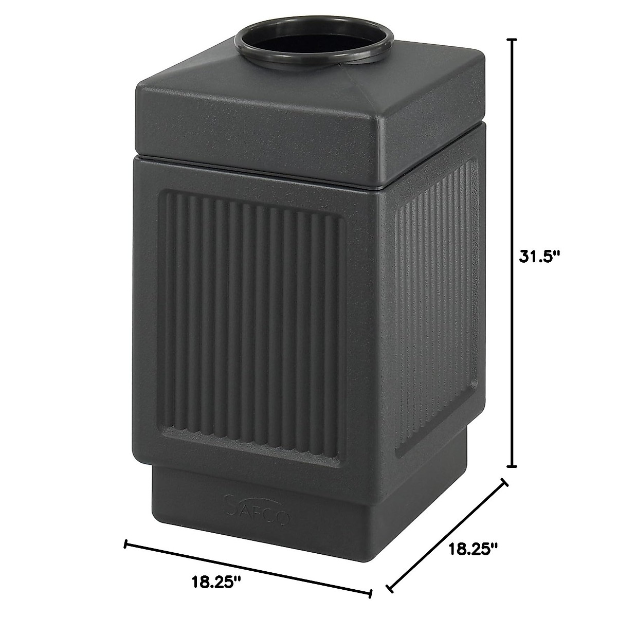 Safco Products Canmeleon Outdoor/Indoor Recessed Panel Trash Can 9475BL, Black, Decorative Fluted Panels, 38-Gallon Capacity