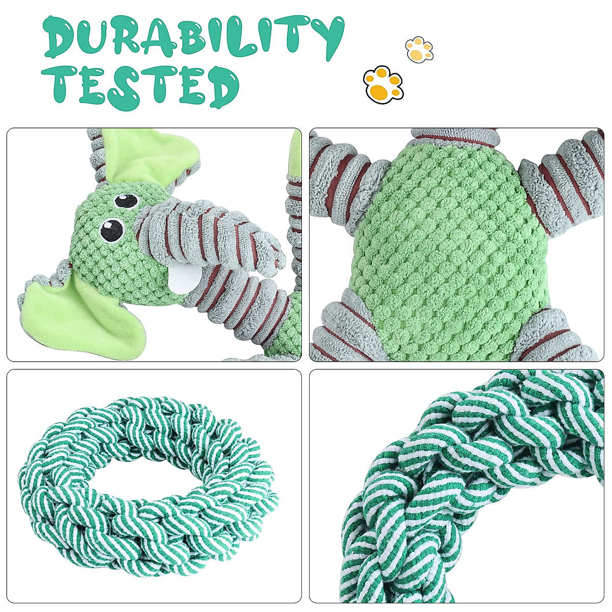 Dog Rope Toys for Large and Medium Aggressive Chewers, Elephant Squeaky Plush Dog Toy, 2 Pack Heavy Duty Dog Rope Toys for Large Breed, Indestructible Dog Chew Toys Tug of War Rope Toy Teeth Cleaning