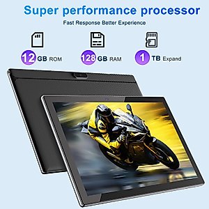 Newest 2024 Android 13 Tablet, 10.1 inch 2 in 1 Tablet with Octa-core Processor, 12GB RAM+128GB+1TB Expand, Long Lasting Battery, 2.4G/5G WiFi 6, Bluetooth 5.0, Dual Camera, Play GMS Certified