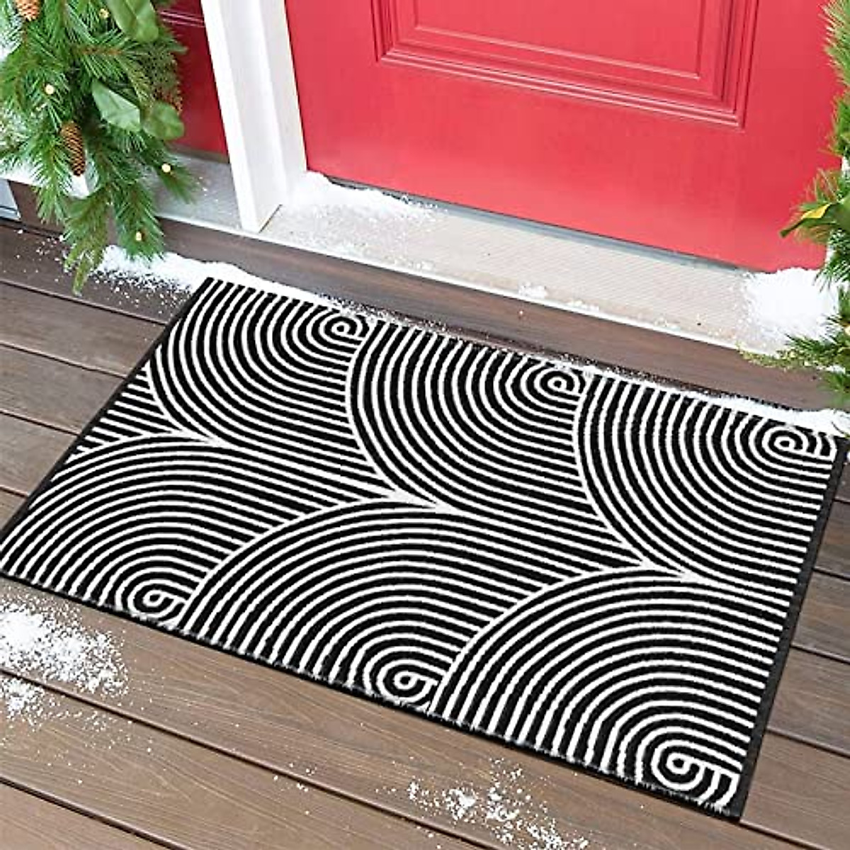 Tiffasea Front Door mat 2'x3', Machine Washable Welcome Mats Cotton Woven Small Rug Reversible Indoor Outdoor Rugs Layered Floor Mats for Entryway/Kitchen/Laundry/Bathroom/Bedroom(Black and White)