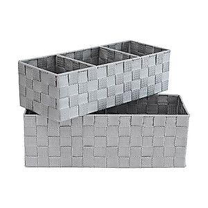 ArcaGuru Bathroom Baskets Organizer, Toilet Tank Baskets Organization Containers Woven Small Basket Decor Storage Holder for Organizing Dresser Bathroom Countertop, Set of 2 (Light Gray)