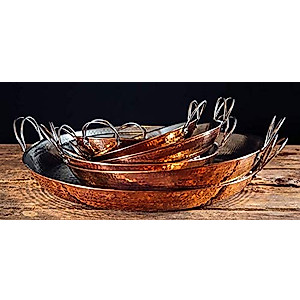Sertodo Copper Alicante Paella Cooking Pan | 15 inch diameter |Patented Stainless Steel Handle Design| Hand Hammered, Heavy Gauge, 100% Pure Copper | Serves 6-8 Adults