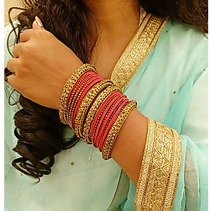 Efulgenz Boho Antique Oxidized Indian Jewellery Tribal Crystal Velvet Bracelet Bangle Set