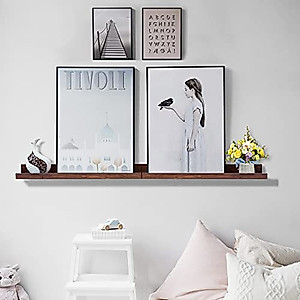 AZSKY Floating Book Shelves Wall Mounted Deep Walnut Display Shelves for Home Living Room Bedroom Bathroom Office Set of 2