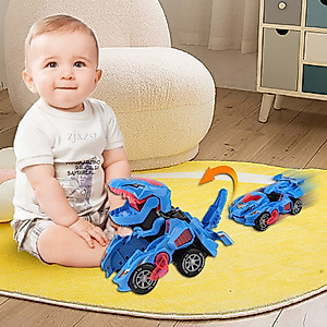 HCPBRS Dinosaur Transformation Car Toy, 2 in 1 Transforming Dinosaur Car Toys with LED Light and Music, Automatic Deformation Dino Race Car Rotate Dinosaur Transform Racing Cars for Kids Gifts (3PCS)