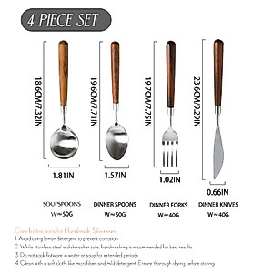 Yumokit Natural Walnut Wood Style Handle Silverware Set, Wooden Flatware Set, 304 Stainless Steel Flatware Cutlery Set, Dinnerware Set (Set of 4), HX017