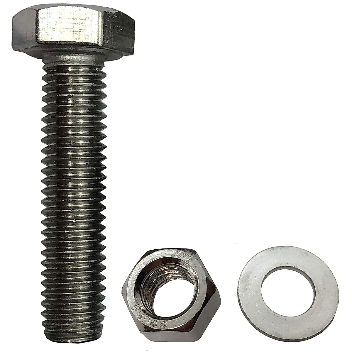 3/8" -16 x 2". 304-STAINLESS STEEL BOLTS, NUTS & WASHERS - 18-8 HEX HEAD Bolt - 304 Grade. General Purpose (10) Bolts + (10) Nuts + (10) Washers
