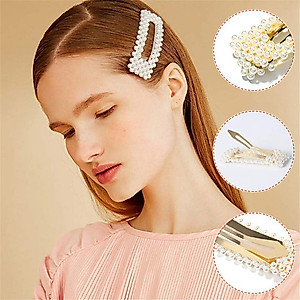 KINGMAS 2 Pack Pearl Hair Clips Large Hair Pins Barrette Ties for Women Girls, Handmade Fashion Pearl Hair Accessories Hair Clips for Party Wedding Daily (2 Pcs A)