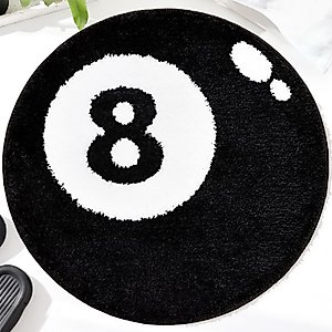 Panstar 8 Ball Rug, 24" Black and White Round Rug Non Slip Cool Aesthetic Rugs, Fun Hypebeast Rug for Bedroom Bathroom Living Room, Washable Y2K Rug for Y2K Room Decor