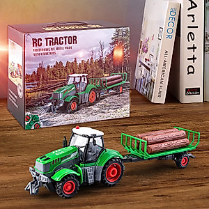 TICTTGA Gift for 5 Year Old boy Kids Remote Control Truck Toddler Farm Toys for Boys Age 4-7 Kids Remote Control Tractor for Boys 4-7 1/24 Scale Log Trailer