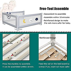 Bed Rail for Toddlers, 60’’70’’75“78’’86’’ Extra Long Baby Bed Rail Guard Lifting Vertically, 1 Side of Free-Tool Assembled Bed Rail Guard for Toddlers Fit Queen Bed, King Bed (75 Inch, Grey Moon)