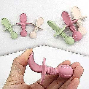 Silicone Baby Spoons Self Feeding 3+ Months - Infant Toddler Utensils - First Stage Baby Led Weaning Feeding Supplies - Set of 3 Pack (Smile Style)