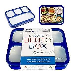 Bento Lunch Box for Kids Boys Adults, School Lunch-Box 4 Leakproof Compartments Snack Container with Utensils, Blue