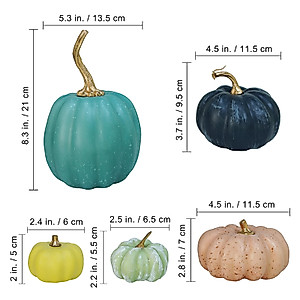 Winlyn 18 Pcs Bulk Assorted Rustic Harvest Artificial Pumpkins Decorative Pumpkins Faux Foam Pumpkins in Blue Green Teal for Fall Harvest Autumn Wedding Thanksgiving Halloween Party Table Centerpiece