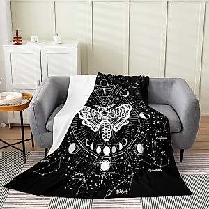 Erosebridal Gothic Moth Throw Blanket Throw 50x60,Boho Black White Sun and Moon Fleece Blanket for Kids Boys Girls,Halloween Sugar Skull Bed Blanket,Galaxy Starry Sky Fuzzy Blanket Living Room Decor