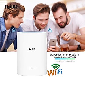 KuWFi 3-Pack Tri-Band Whole Home Mesh WiFi System with AC2200 Speed Gigabit Mesh WiFi 5 Router & Extender Replacement Covers up to 6500 sq.ft Tri-Band WiFi Mesh +2 Node