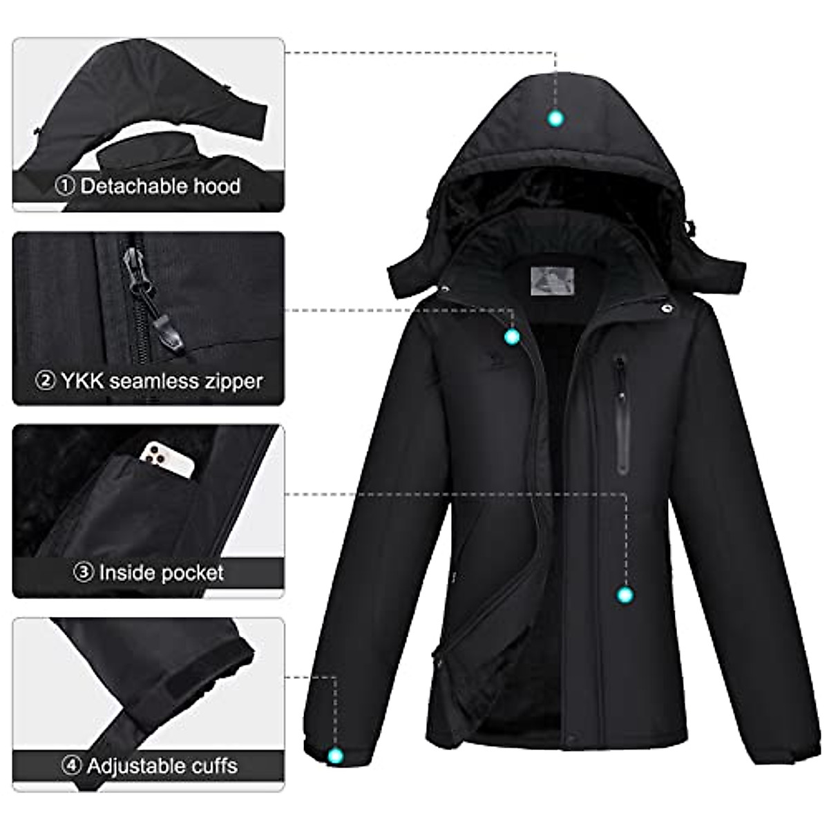 CAMEL Women's Warm Winter Ski Jackets Waterproof Snow Coat with Hood Mountain Windproof Rain Jacket