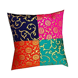 Pinkparrot dopian Silk Multi Colour Cushion 16x16 inch Set of 5 pc-c11a