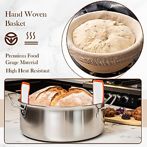 Thyle 2 Pack 9 Inch Banneton Bread Proofing Basket Set Round Rattan Sourdough Bread Baking Supplies with Liner Silicone Bread Sling Bread Making Supplies Tools Scraper Kit Bread Lame with Blades Brush