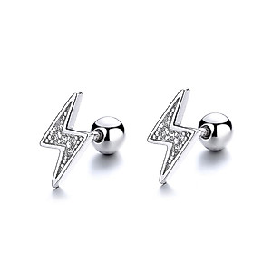 18G Lightning Bolt Cartilage Stud Earrings 925 Sterling Silver Cubic Zirconia Crystal Helix Tragus Studs Earring Barbell Bar Conch Daith Ear Piercing with Screw Back Ball Dainty Jewelry Gifts for