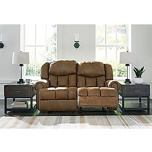 Signature Design by Ashley Boothbay Classic Faux Leather Power Power Reclining Loveseat with USB Ports, Dark Brown