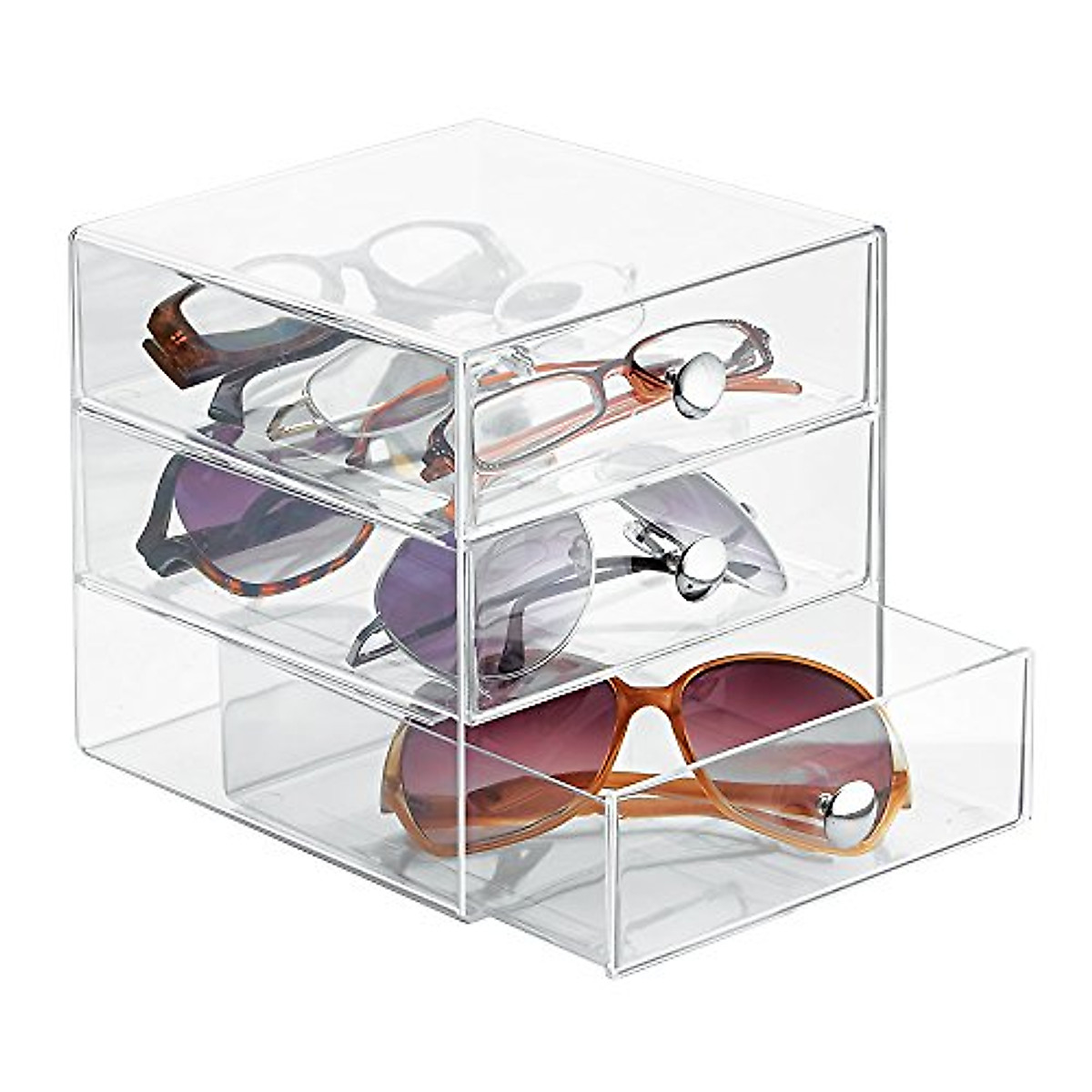 iDesign BPA-Free Plastic 3-Drawer Vanity Organizer - 6.5" x 6.5" x 6.5", Clear