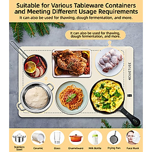 CuieTuee Electric Warming Tray 500W Upgraded Graphene Heat-Conducting Material, Rollable and Portable Food Warming Mat 6 Temperature Settings for Gatherings Parties Home Buffets Daily Use, Beige