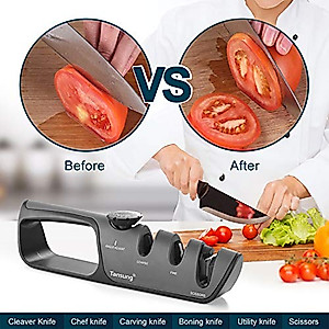 Knife Sharpener TANSUNG 3 Stage Kitchen Chef Knife and Scissor Sharpeners Restore Knives or Shears Blades Quickly Safely with Adjustable Angle Button for Various Household Knives Shear