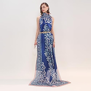 DANA XU 100% Mulberry Satin Silk Summer Travel Scarf Extra Large Women Floral Shawl Oversize Soft Wraps For Evening Dresses