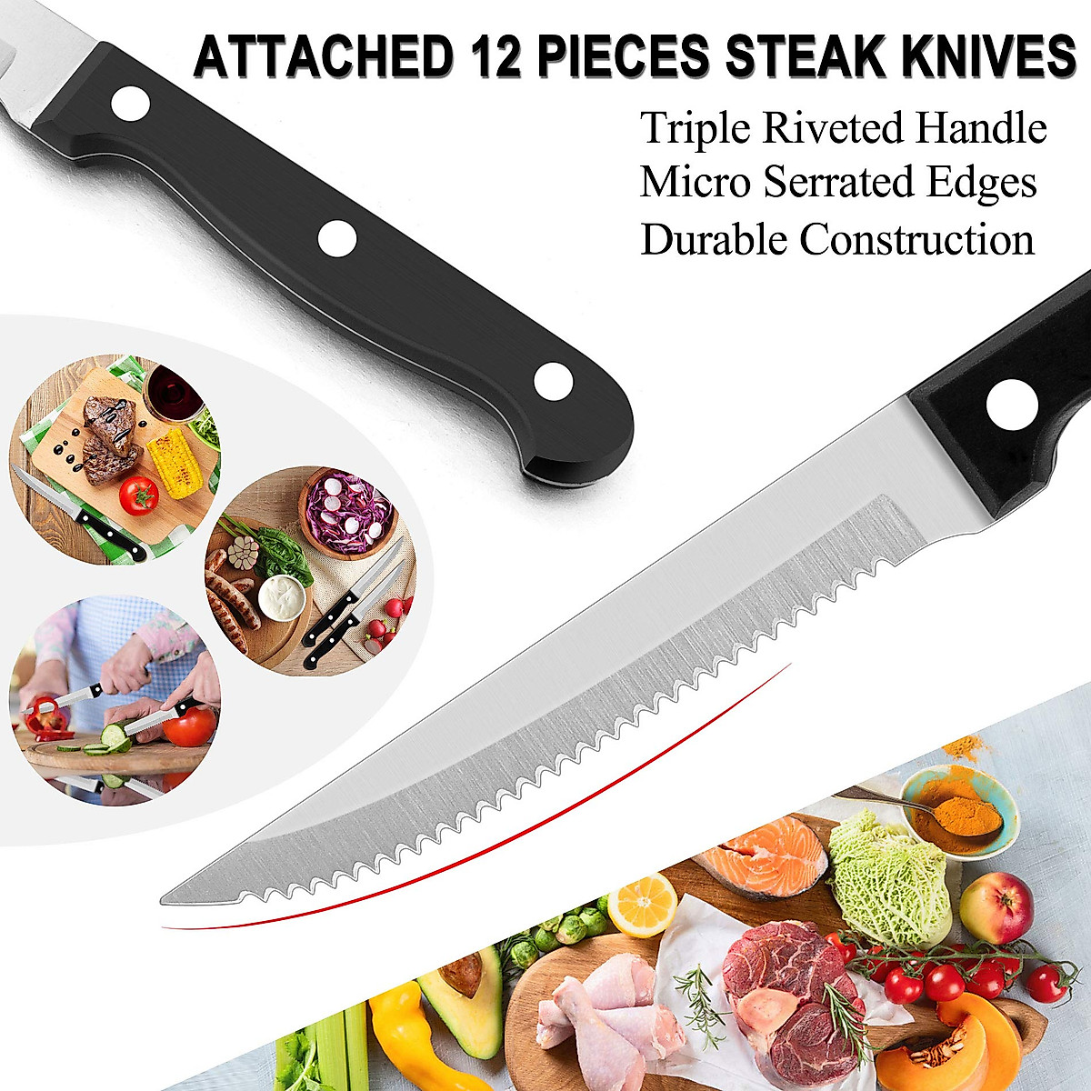 LIANYU 72-Piece Silverware Set with Steak Knives and Organizer Tray, Stainless Steel Cutlery Flatware Set for 12, Tableware Eating Utensils Set with Scalloped Edge, Dishwasher Safe, Mirror Polished