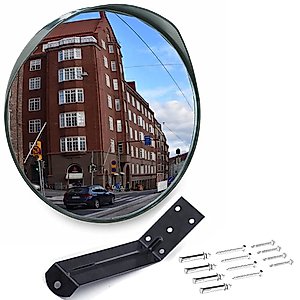 MEETWARM 12" Convex Security Mirror Curved Safety Mirror with Adjustable Fixing Bracket for Indoor Outdoor, Office Warehouse Driveway Garage Store