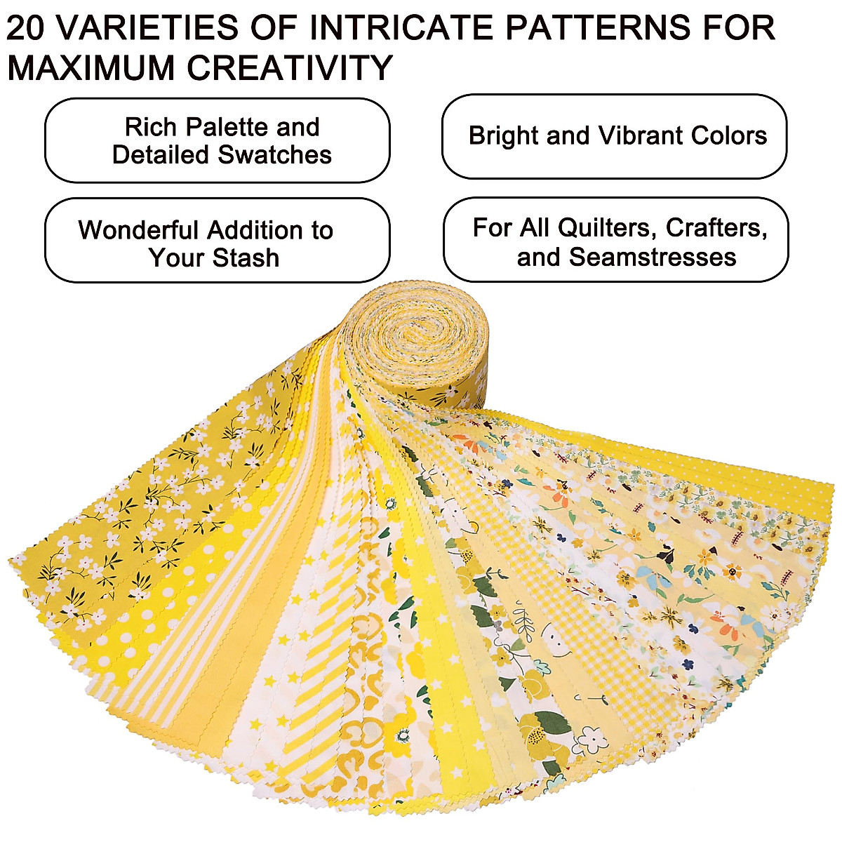 Nodsaw 40 Pcs 2.5-inch Jelly Roll Fabric Strips for Quilting, 100% Cotton Fabric Jelly Rolls, Yellow Series