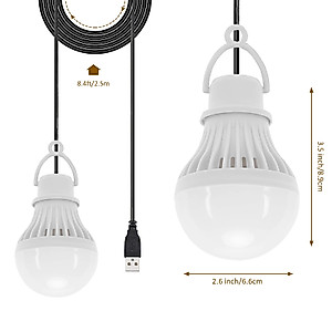 USB LED Camping Lantern, Emergency Portable 5W Light with 8.4ft Long Cable for Power Station,Home Power Failure, Outdoor Light Up Porch, Backyard Garage and Camping Tent (Cold White)