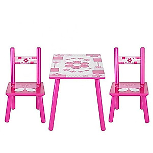 Walnut Wooden Table and Chair Set Childrens Studying Flowers Table and Chair Set Kids Childs Studying Painting Home School