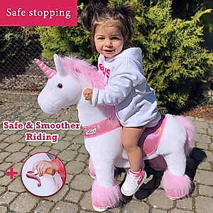 PonyCycle Model U-2021 Ride on White Horse Pink Unicorn Toy Plush Walking Animal Small Size for Age 3-5 Ux302