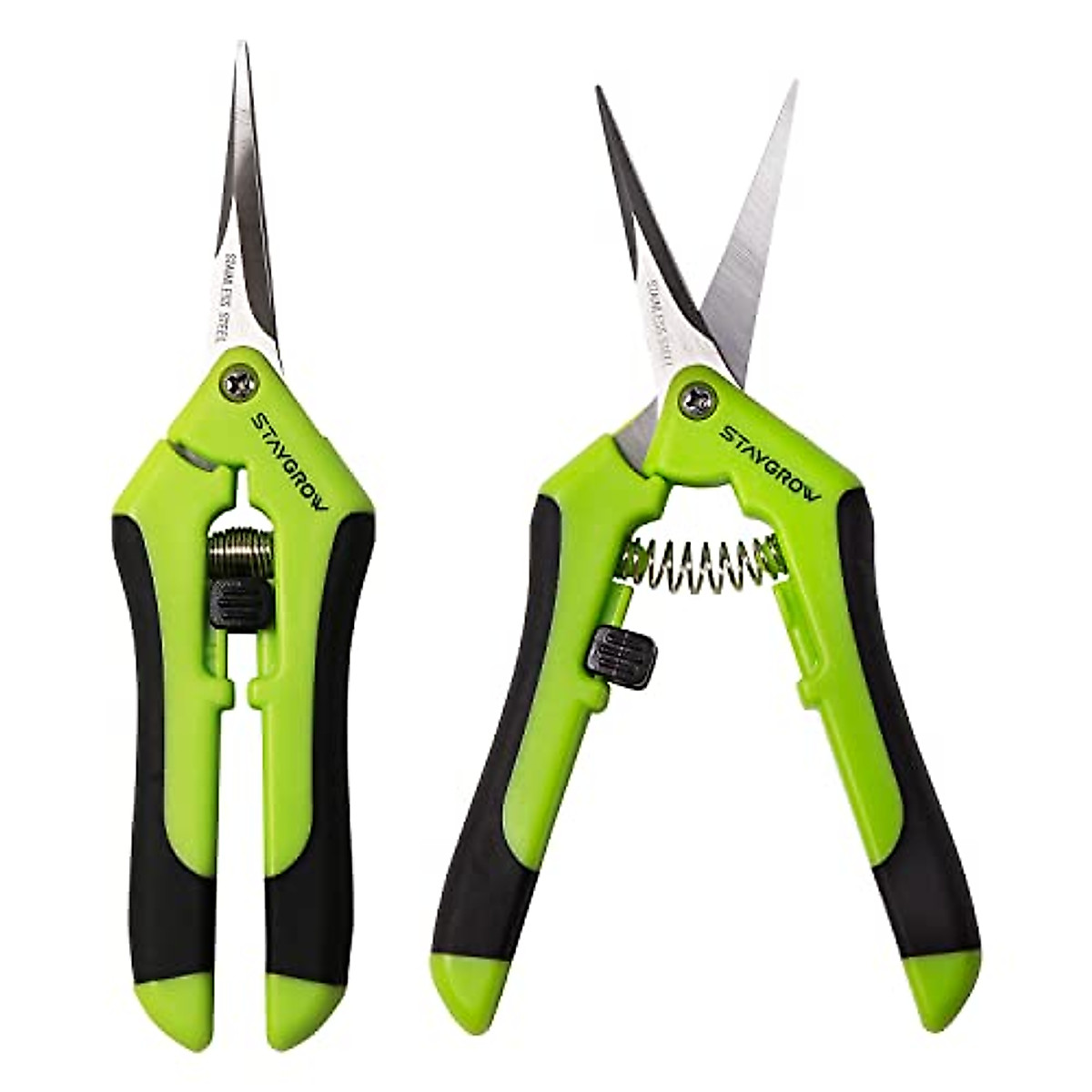STAYGROW 2pcs 6.5" Pruning Shears for Gardening, Ultra Sharp Garden Scissors for Precise Cuts, Stainless Steel Bonsai Clippers with Spring Loaded, 6.5 Inch Garden Shears (1pc Straight & 1pc Curved)