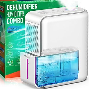 Dehumidifier and Humidifier Combo 2 in 1(350 Sq. Ft)for Bedroom with 7 Color Light, Quiet and Smart 35OZ Ultrasonic Cool Mist, 360°Nozzle Dehumidifier and Humidifiers Combo for Home|Bathroom|Basement