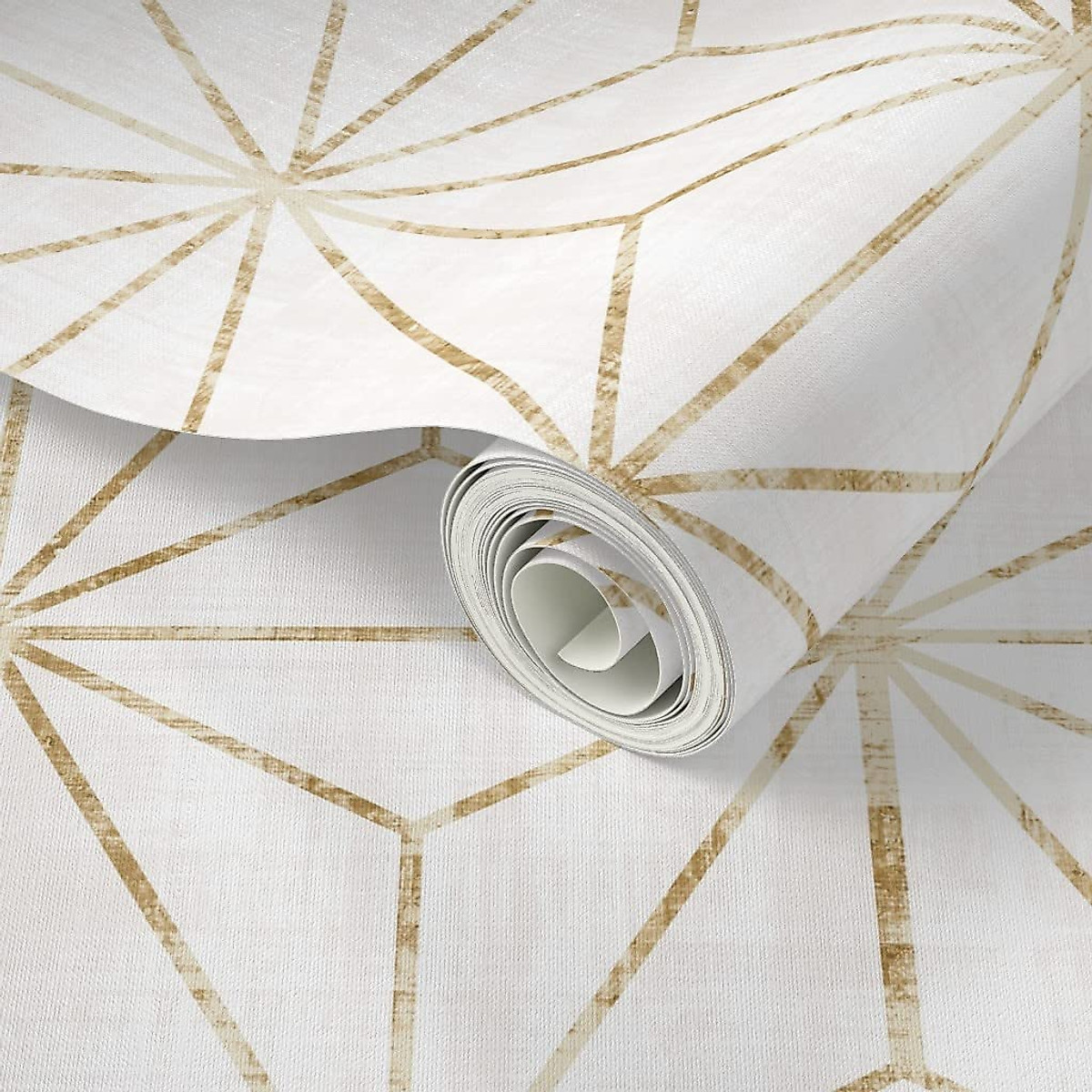 Peel & Stick Wallpaper 3ft x 2ft - Star Geo White Gold Geometric Triangles Holiday Abstract Minimalistic Custom Removable Wallpaper by Spoonflower