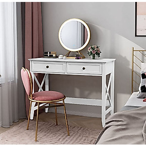 White Computer Desk with 2 Drawers, Modern Makeup Vanity Desk with Storage, Writing Desk for Home Office, 42'' Long Study Simple White Desk for Bedroom Console Table Living Room