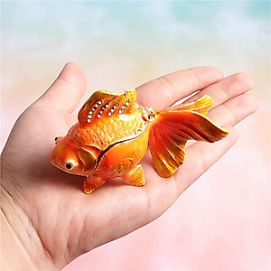 Waltz&F Hand-Painted Orange goldfish Trinket Box Animal Jewelrybox Figurine Collectible Ring Holder