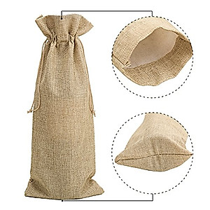Shintop 10pcs Jute Wine Bags, 14 x 6 1/4 inches Hessian Wine Bottle Gift Bags with Drawstring (Brown)