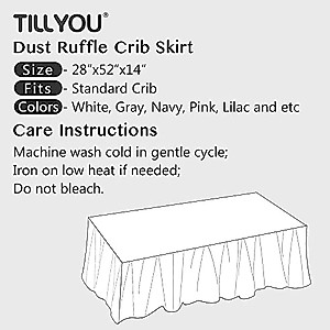 TILLYOU Crib Bed Skirt Dust Ruffle Off White, 100% Natural Cotton, Nursery Crib Bedding Accessory Toddler Bedskirt for Baby Boys Girls, 14" Drop, Off White