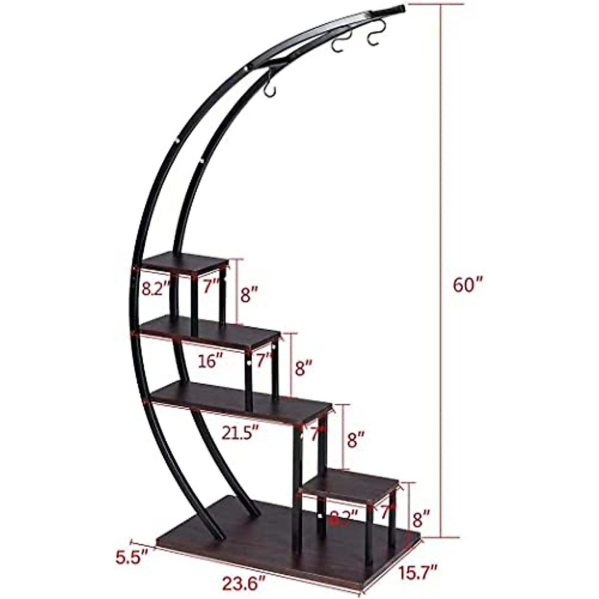 GDLF 5 Tier Metal Plant Stand Creative Half Moon Shape Ladder Flower Pot Stand Rack for Home Patio Lawn Garden Balcony Holder Black (2 Pack)