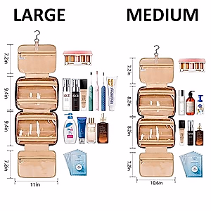 TOUCHFEEL Hanging Toiletry Bag for Women, Travel Makeup Bag Organizer, Extra Large Toiletries Bag, Water-resistant Bathroom Cosmetic Bag with Jewelry Organizer Compartment (Black, Medium)